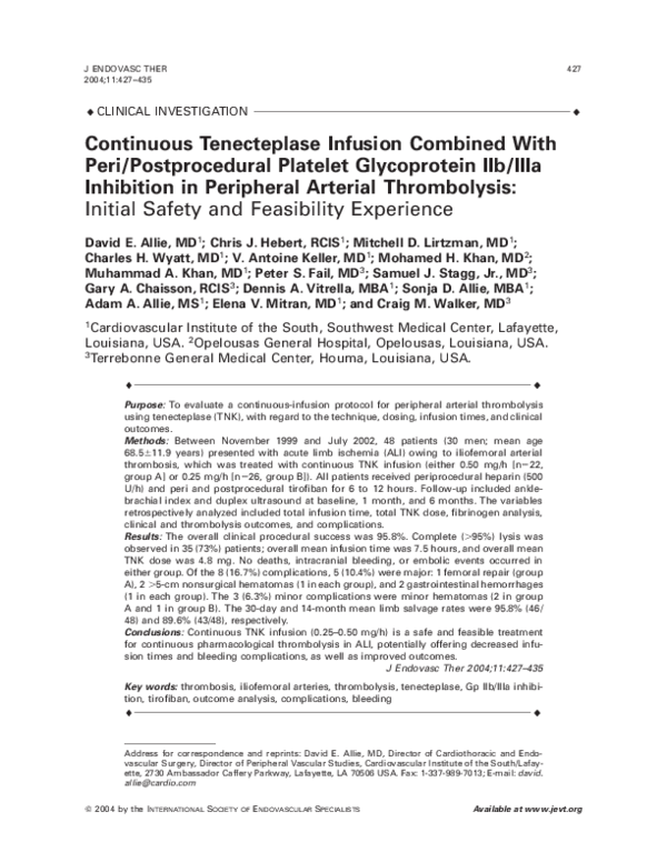 (PDF) Continuous Tenecteplase Infusion Combined With Peri/Postprocedural Platelet Glycoprotein ...