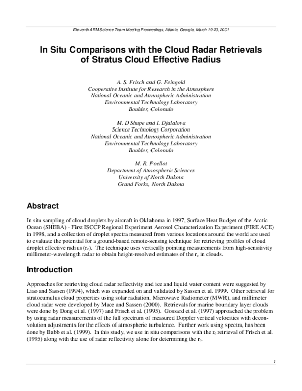 (PDF) In Situ Comparisons with the Cloud Radar Retrievals of Stratus ...