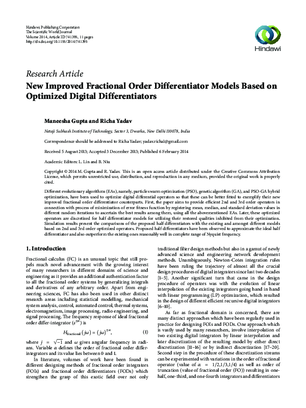 Pdf New Improved Fractional Order Differentiator Models Based On Optimized Digital Differentiators