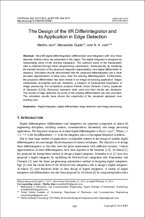 (PDF) The Design of the IIR Differintegrator and its Application in Edge Detection
