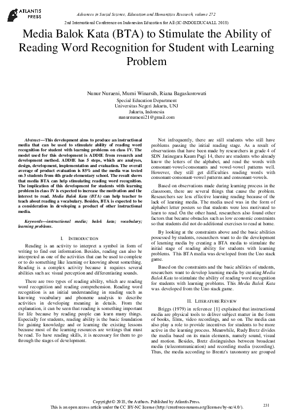 (PDF) Media Balok Kata (BTA) to Stimulate the Ability of Reading Word ...