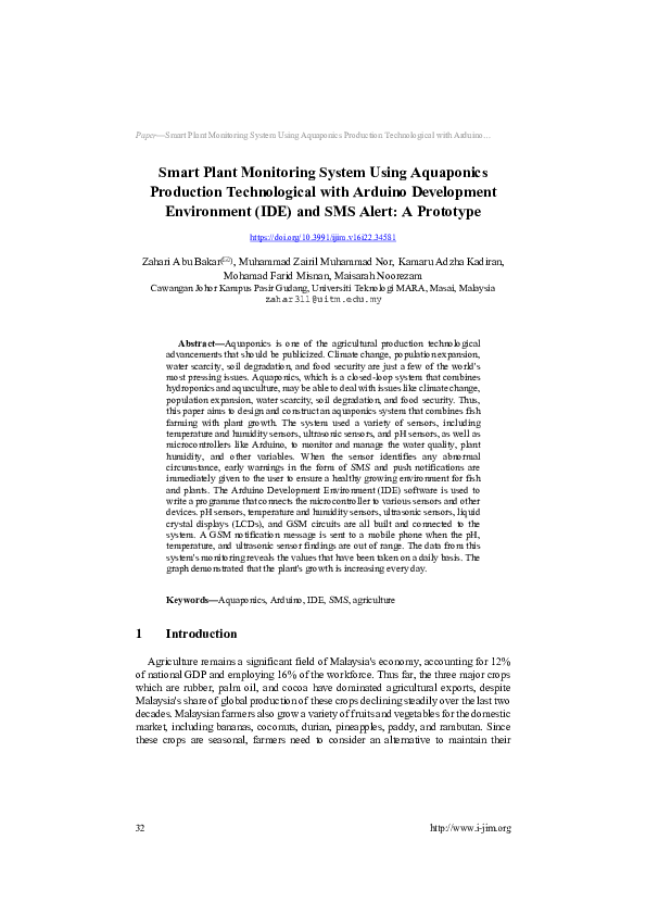 (PDF) Smart Plant Monitoring System Using Aquaponics Production ...