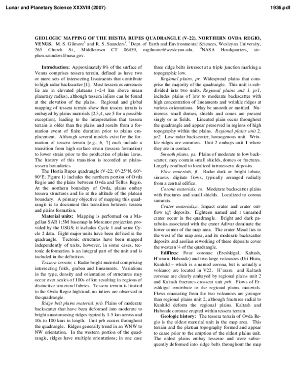 (PDF) Geologic Mapping of the Hestia Rupes Quadrangle (V-22), Northern ...