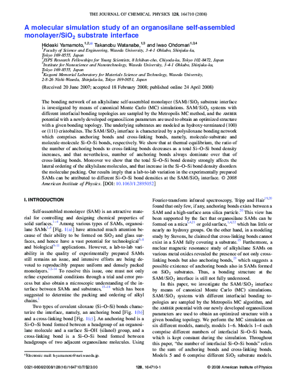 (PDF) A molecular simulation study of an organosilane self-assembled monolayer/SiO2 substrate ...