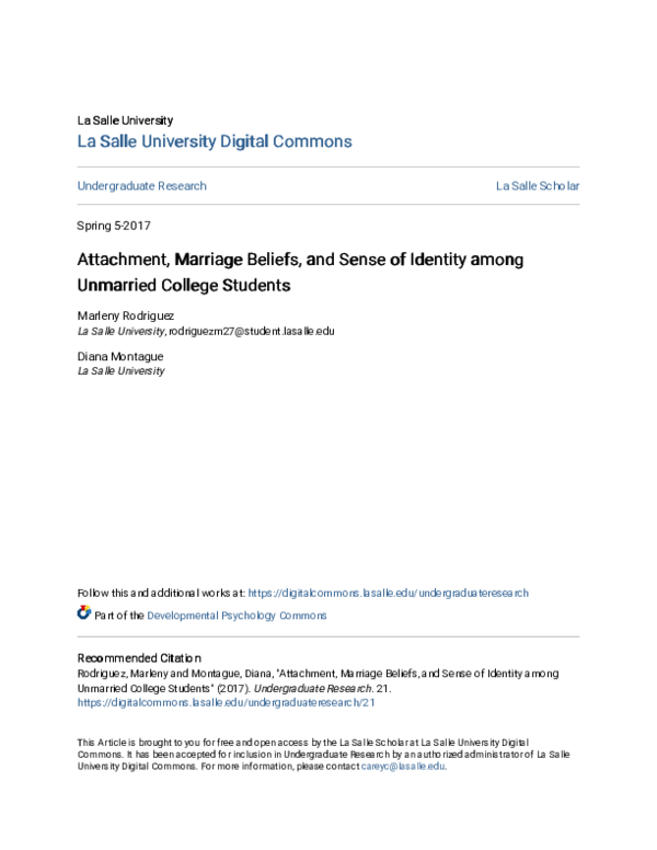 (PDF) Attachment, Marriage Beliefs, and Sense of Identity among ...