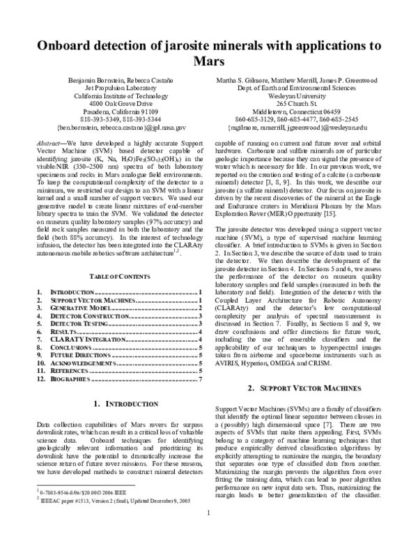 (PDF) Onboard detection of jarosite minerals with applications to Mars