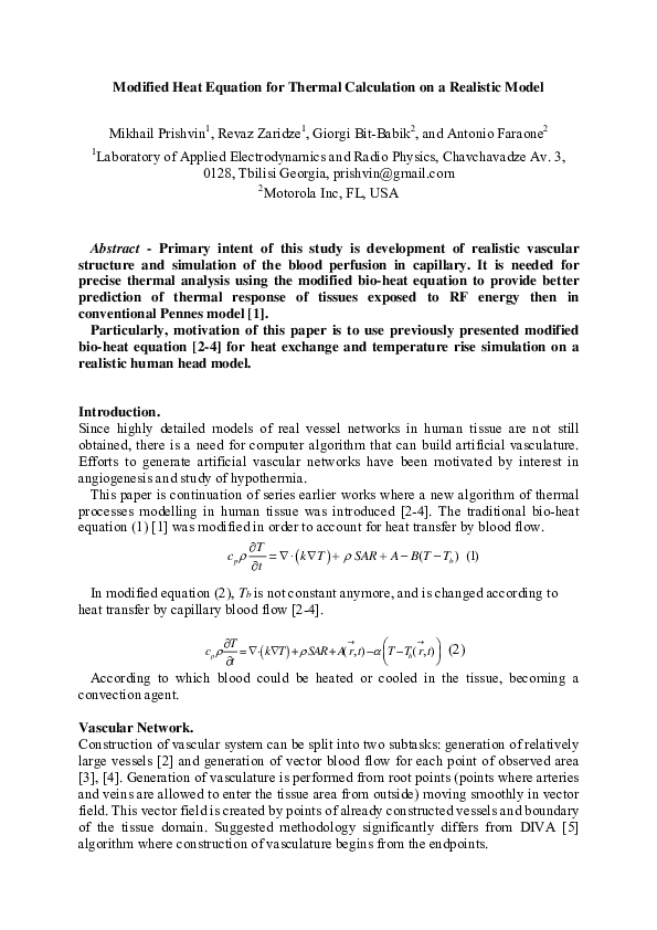 (PDF) Modified heat equation for thermal calculation on a realistic model