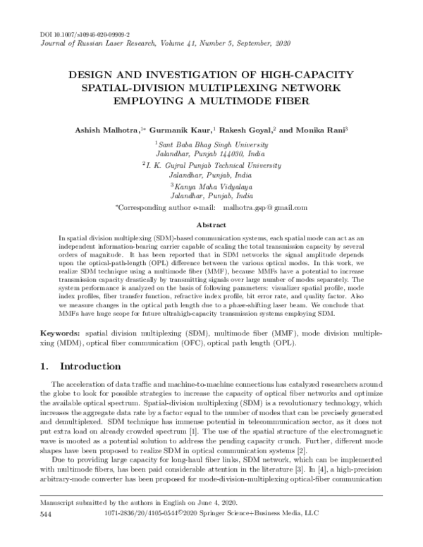 Pdf Design And Investigation Of High Capacity Spatial Division