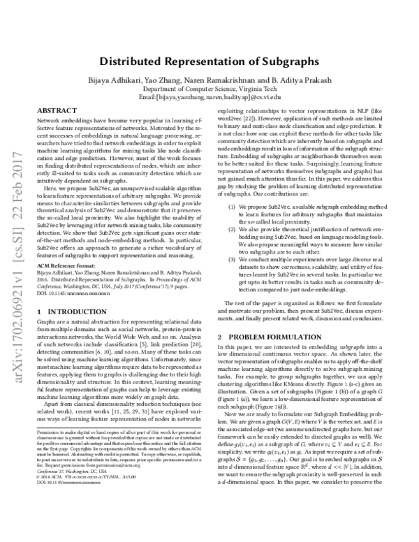 (PDF) Distributed Representation of Subgraphs | Bijaya Adhikari - Academia.edu
