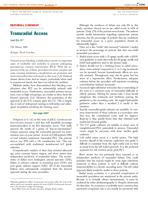 (PDF) Transradial Access | Tift Mann - Academia.edu