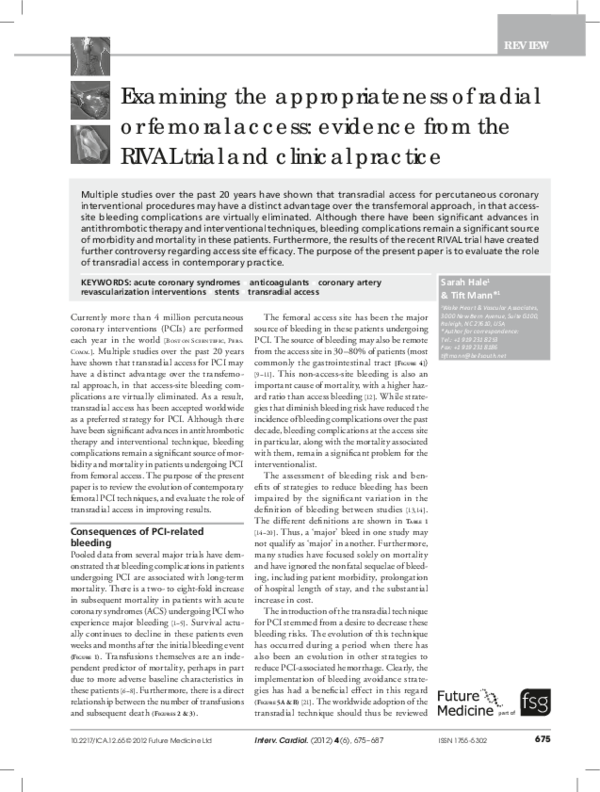 (PDF) Examining the appropriateness of radial or femoral access ...