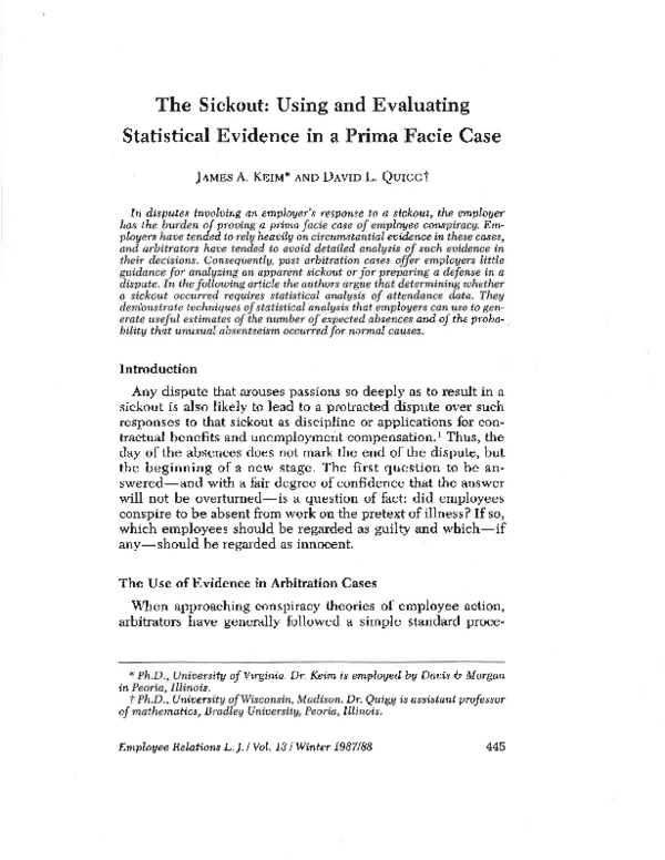 (PDF) The Sickout: Using and Evaluating Statistical Evidence in a Prima ...