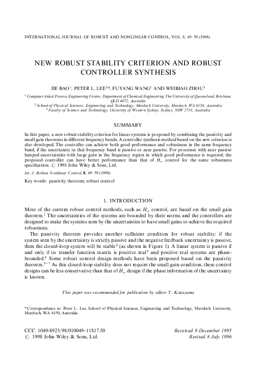 (PDF) New robust stability criterion and robust controller synthesis