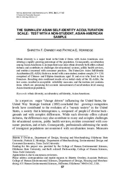 (PDF) The Suinn-Lew Asian Self-Identity Acculturation Scale: An Initial ...