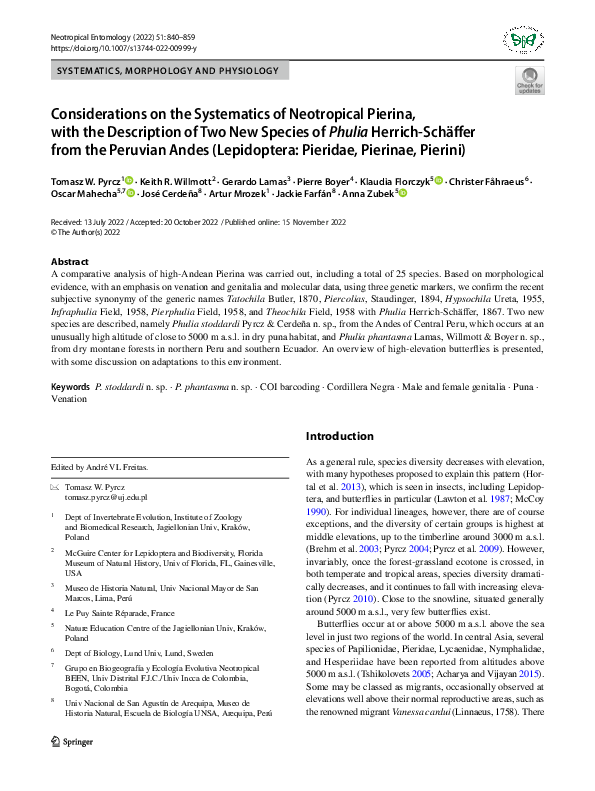 (PDF) Considerations on the Systematics of Neotropical Pierina, with ...