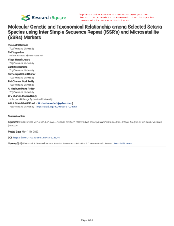 (PDF) Molecular genetic and taxonomical relationship among selected ...