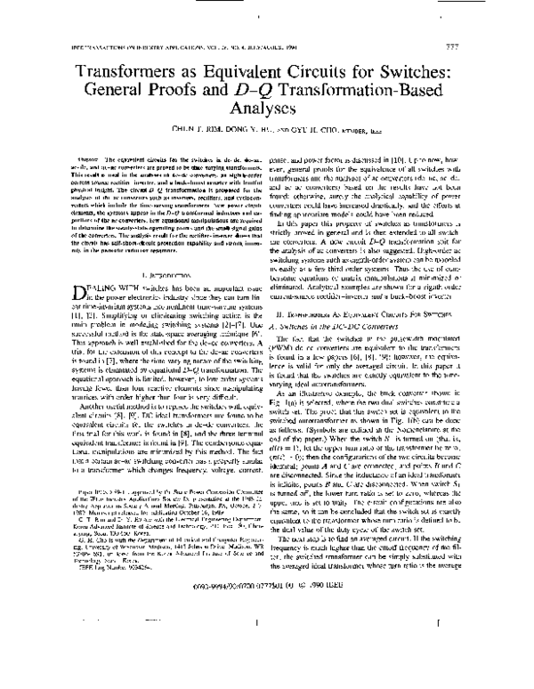 (PDF) Transformers as equivalent circuits for switches: general proofs and D-Q transformation ...