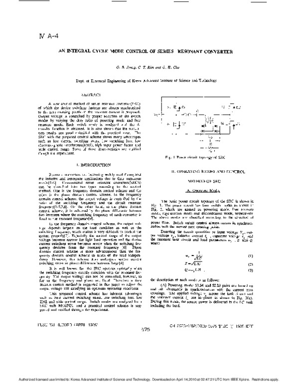 (PDF) Integral cycle mode control of the series resonant converter