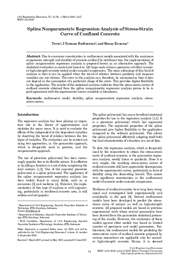 (PDF) Spline Nonparametric Regression Analysis of Stress-Strain Curve of Confined Concrete