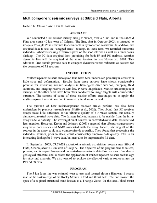 (PDF) Multicomponent seismic surveys at Sibbald Flats, Alberta