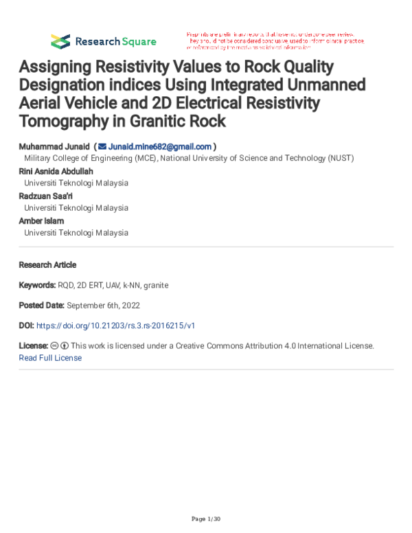 (PDF) Assigning Resistivity Values to Rock Quality Designation indices ...