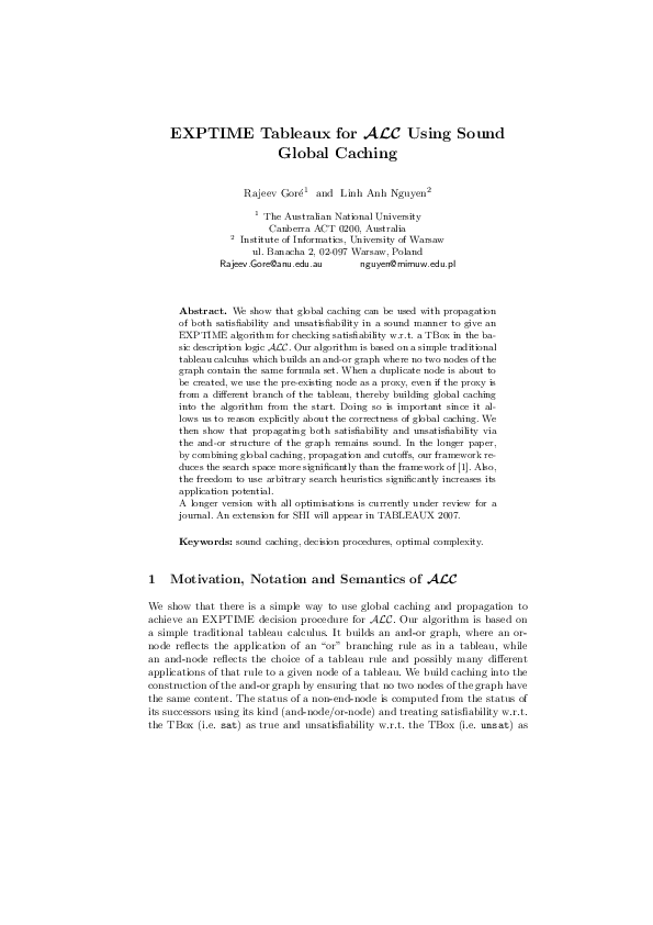 (PDF) ExpTime Tableaux for Using Sound Global Caching