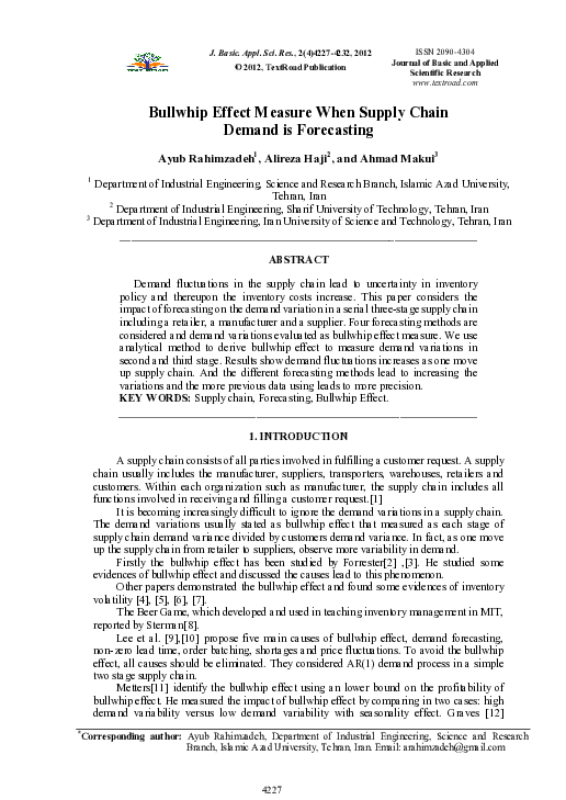 (PDF) Bullwhip Effect Measure When Supply Chain Demand is Forecasting