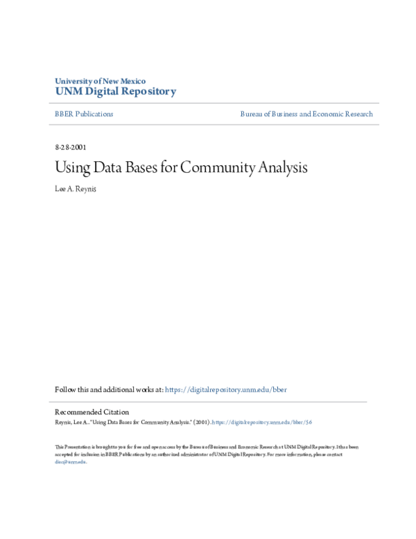 (PDF) Using Data Bases for Community Analysis | lee reynis - Academia.edu