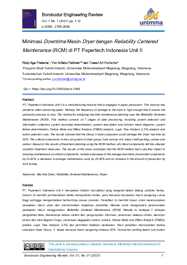 (PDF) Minimasi Downtime Mesin Dryer dengan Reliability Centered ...