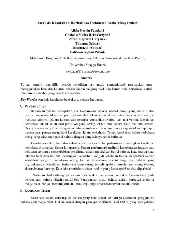 (PDF) Analisis Kesalahan Berbahasa Indonesia pada Masyarakat