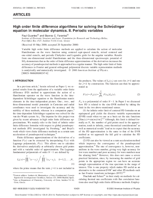 (PDF) High order finite difference algorithms for solving the Schrödinger equation in molecular ...