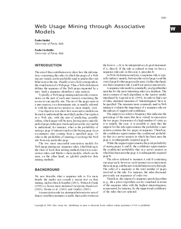 (PDF) Web Usage Mining through Associative Models