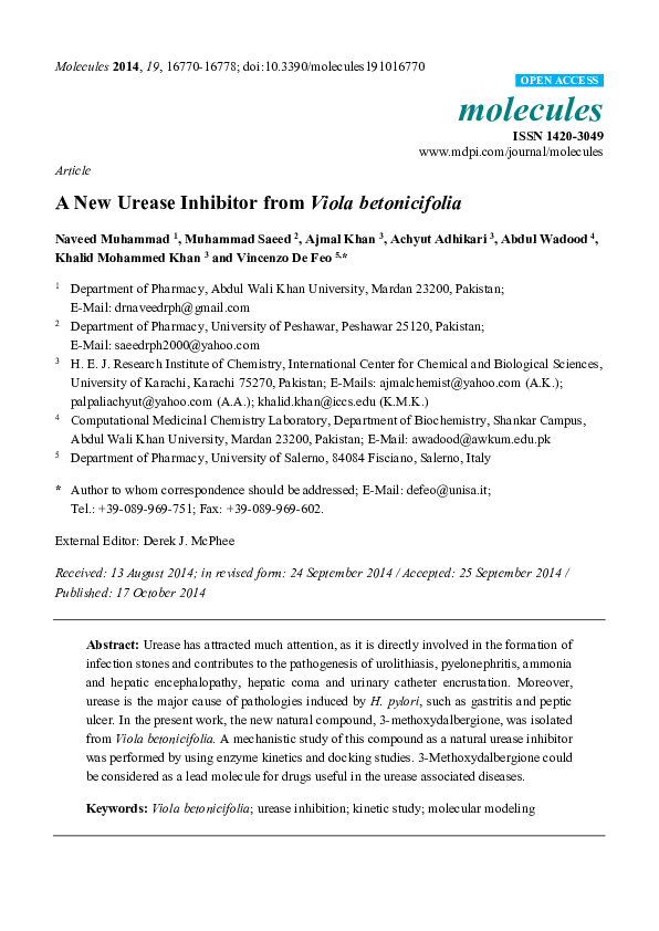 (PDF) Article A New Urease Inhibitor from Viola betonicifolia