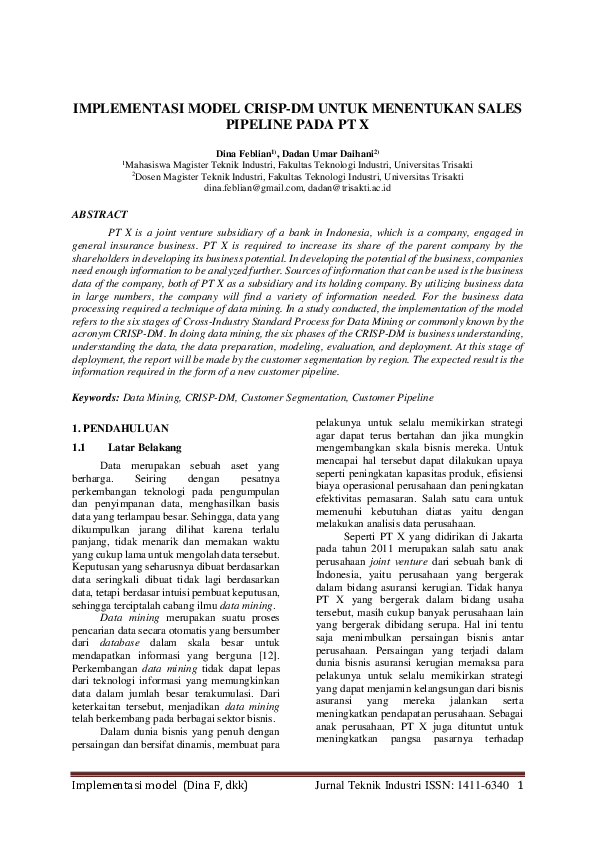 (PDF) Implementasi Model Crisp-DM Untuk Menentukan Sales Pipeline Pada PT X