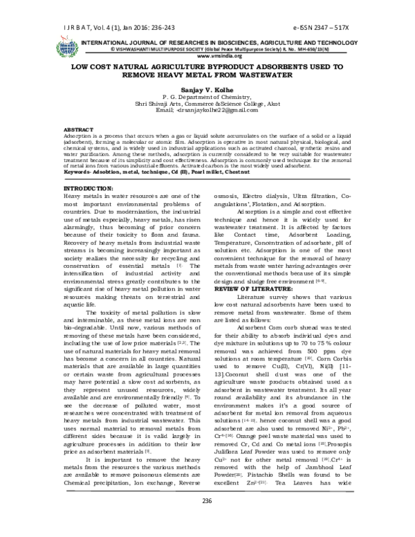 (PDF) Low Cost Natural Agriculture Byproduct Adsorbents Used to Remove ...