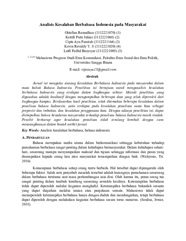 (DOC) Analisis Kesalahan Berbahasa Indonesia pada Masyarakat | ketrill p.j - Academia.edu