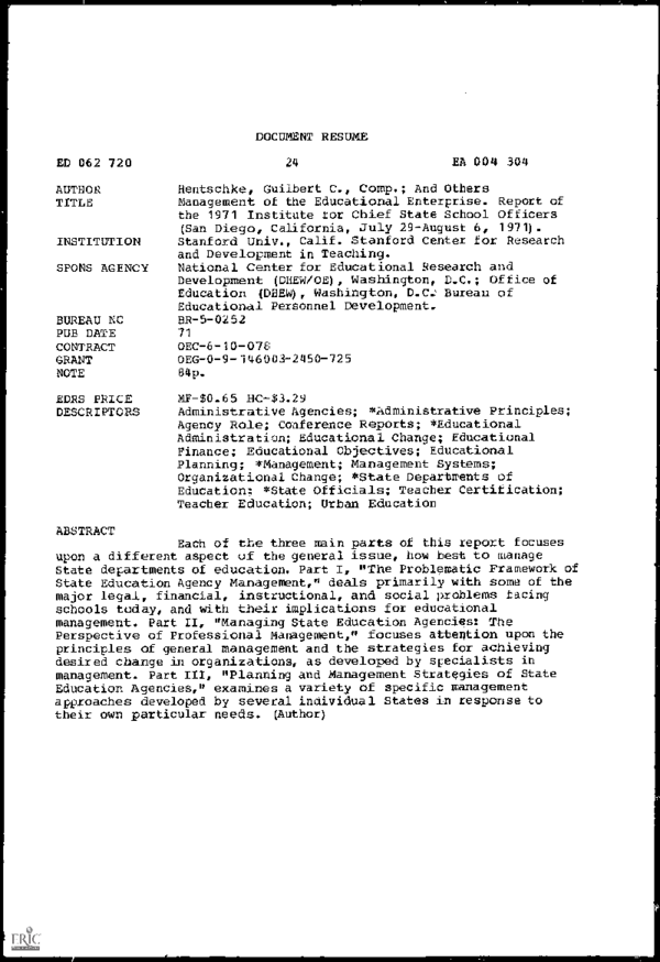 (PDF) Management of the Educational Enterprise. Report of the 1971 ...