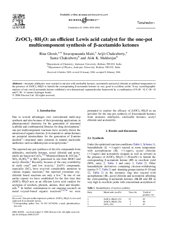 (PDF) ZrOCl2·8H2O: an efficient Lewis acid catalyst for the one-pot ...