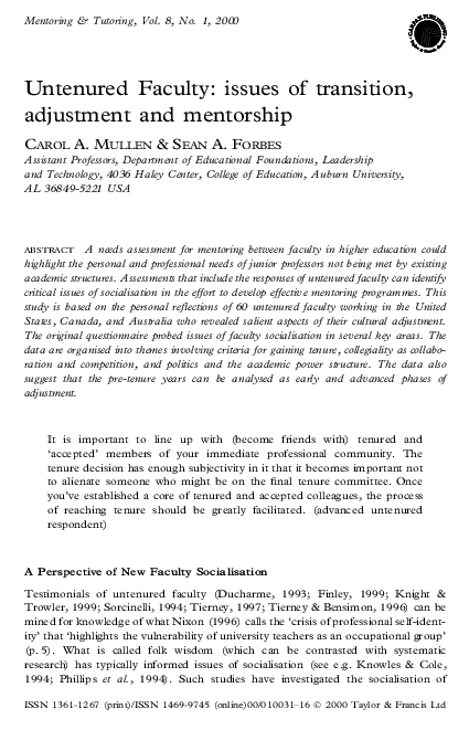 (PDF) Untenured Faculty: Issues of transition, adjustment and mentorship