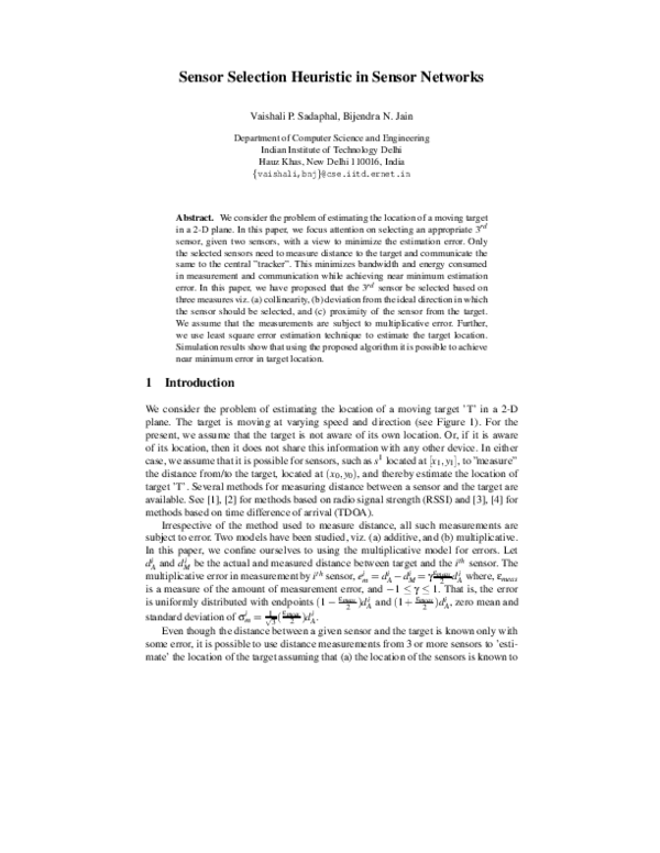 (PDF) Sensor Selection Heuristic in Sensor Networks