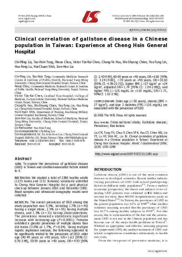 (PDF) Clinical correlation of gallstone disease in a Chinese population ...