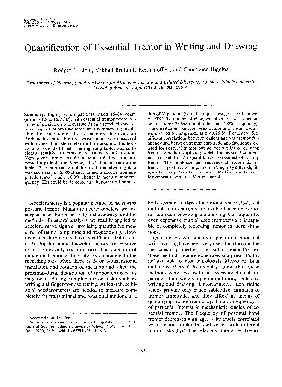 (PDF) Quantification of essential tremor in writing and drawing
