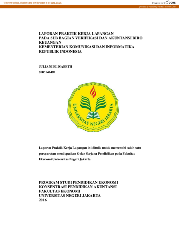 (PDF) Laporan Praktik Kerja Lapangan Pada Sub Bagian Verifikasi Dan Akuntansi Biro Keuangan ...