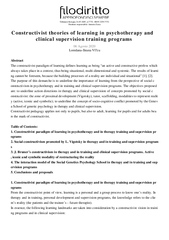 (PDF) Constructivist theories of learning in psychotherapy and clinical supervision training ...