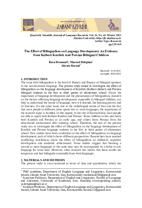(PDF) The Effect of Bilingualism on Language Development: An Evidence from Kalhori Kurdish And ...