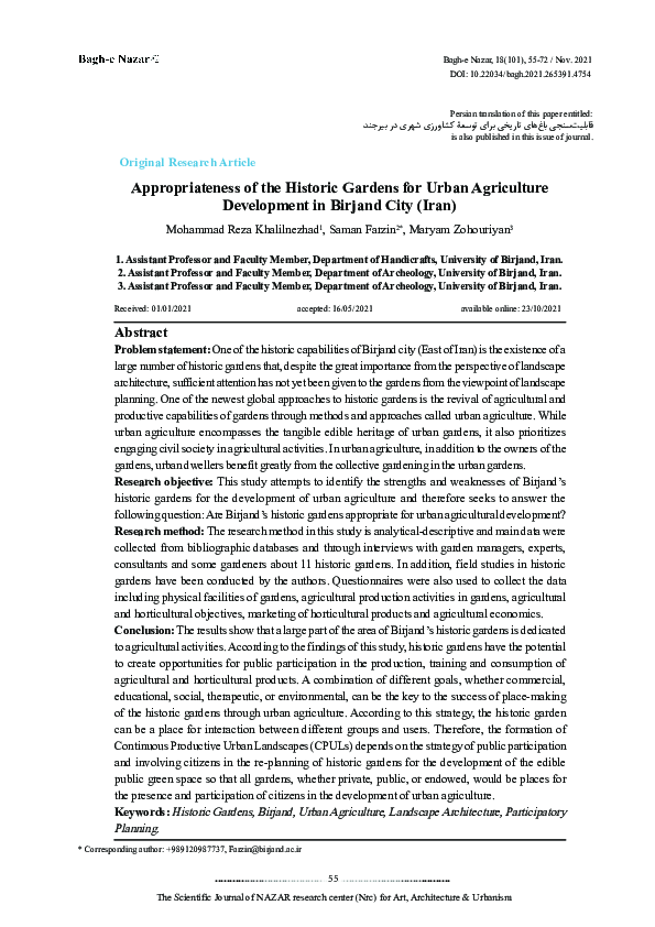 (PDF) Urban Agriculture Potential in Birjand's Historic Gardens