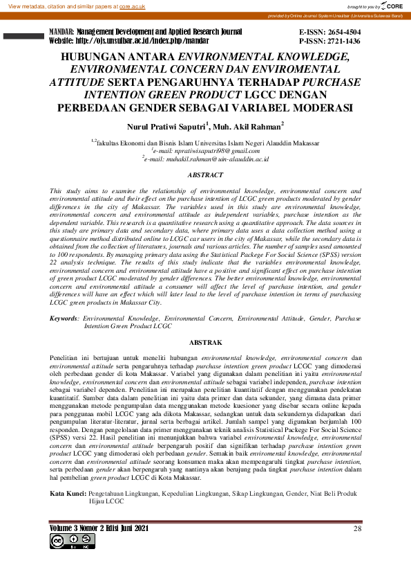 (PDF) Hubungan Antara Environmental Knowledge, Environmental Concern Dan Enviromental Attitude ...