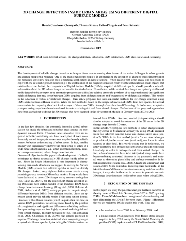 (PDF) 3D Change Detection Inside Urban Areas Using Different Digital Surface Models