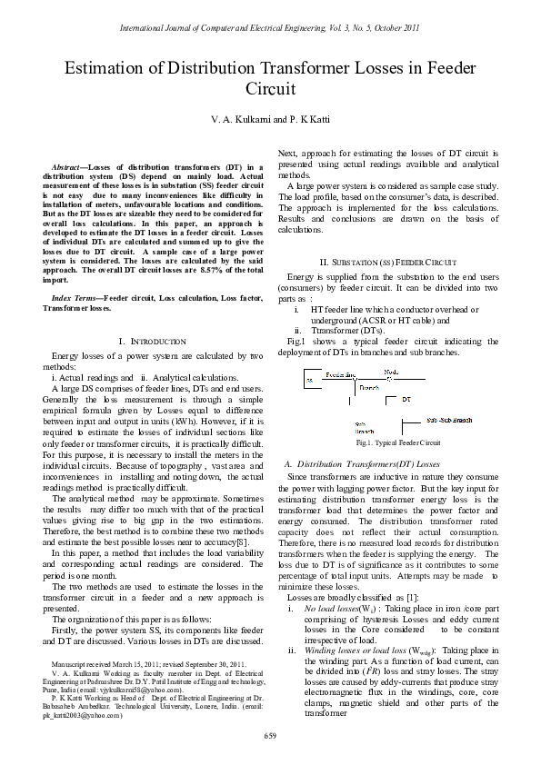 (PDF) Estimation of Distribution Transformer Losses in Feeder Circuit