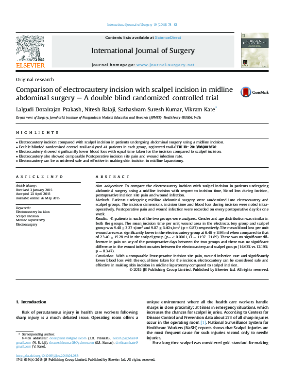 (PDF) Comparison of electrocautery incision with scalpel incision in ...